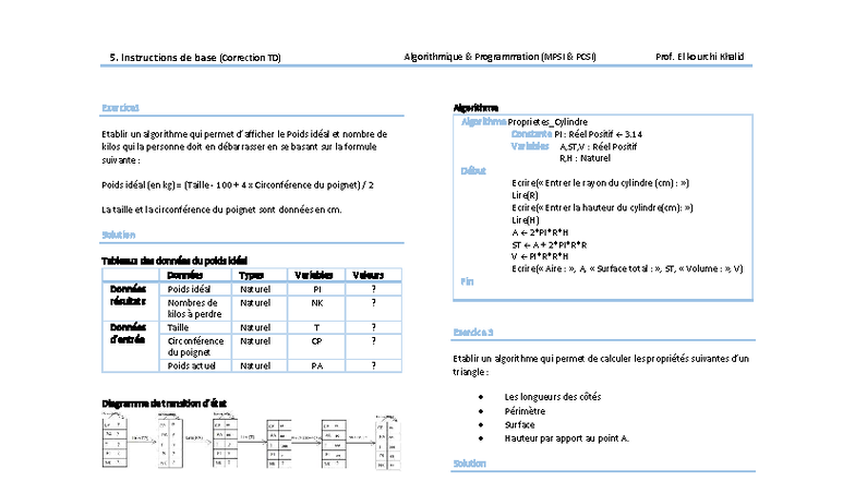 5. Algorithmique - Instructions de base(TD) - 5. Instructions de base (Correction TD ...