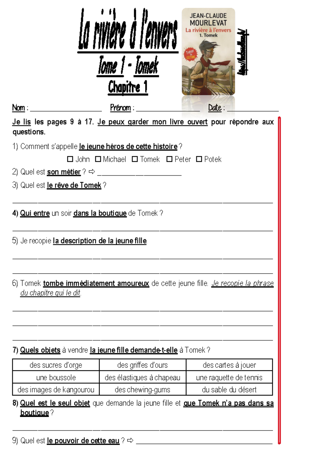 Fiches de Lecture - La Rivière à l'Envers (Pages 9-104) - Studocu