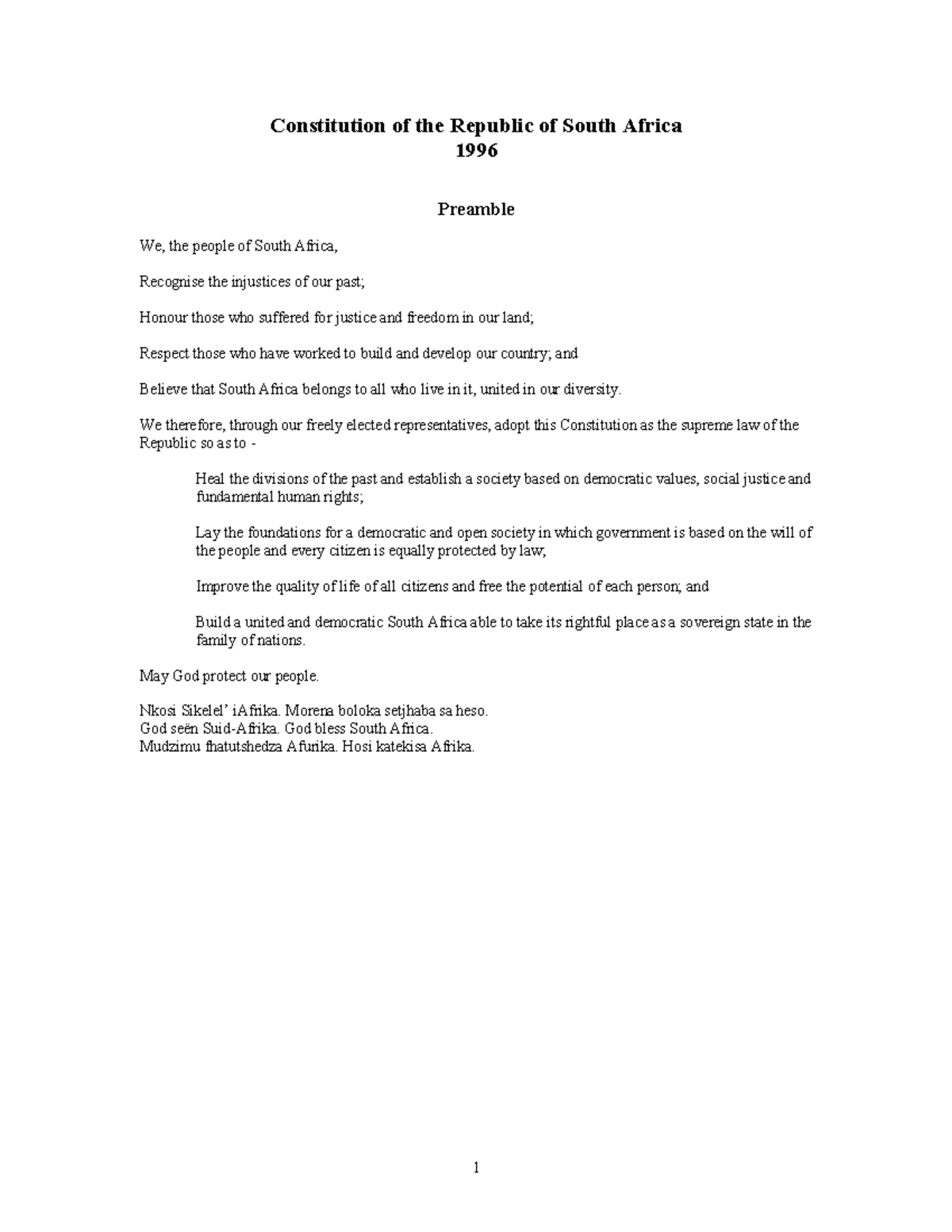 Constitution OF SA - Constitution of the Republic of South Africa 1996 ...