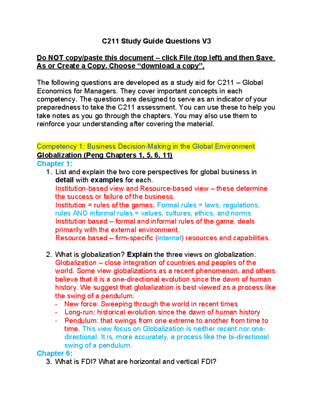 C211 Study Guide: Key Questions for Global Economics Assessment - Studocu