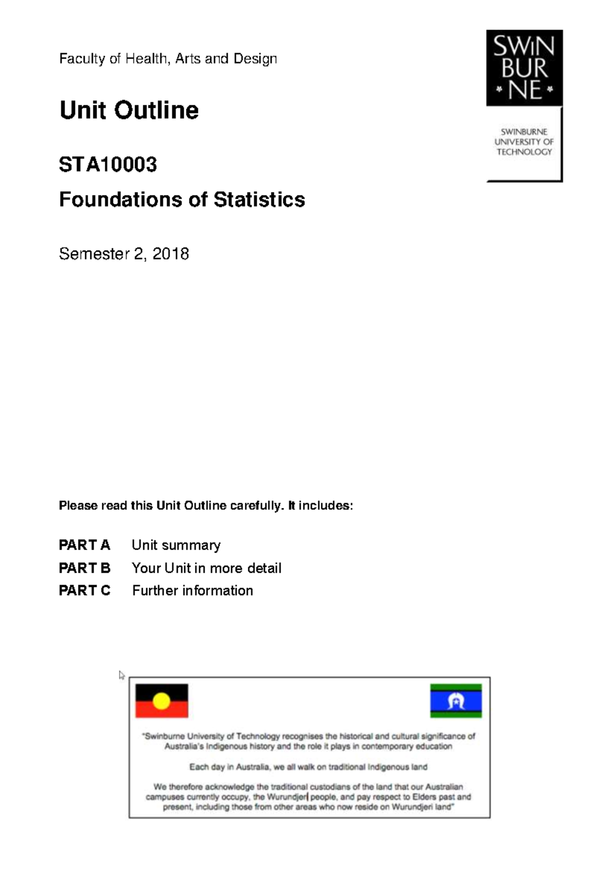 STA10003 Unit Outline Sem2 2018 - Faculty of Health, Arts and Design ...
