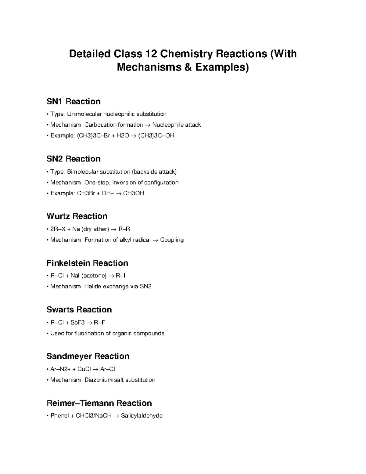 Class 12 Chemistry: 50 Detailed Reactions & Mechanisms - Studocu