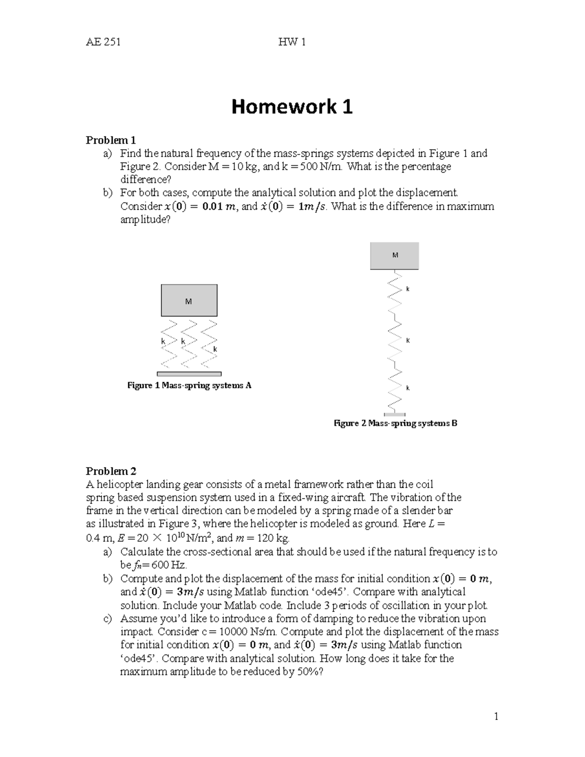 AE 251 Homework 1: Natural Frequency & Vibration Analysis Tasks - Studocu