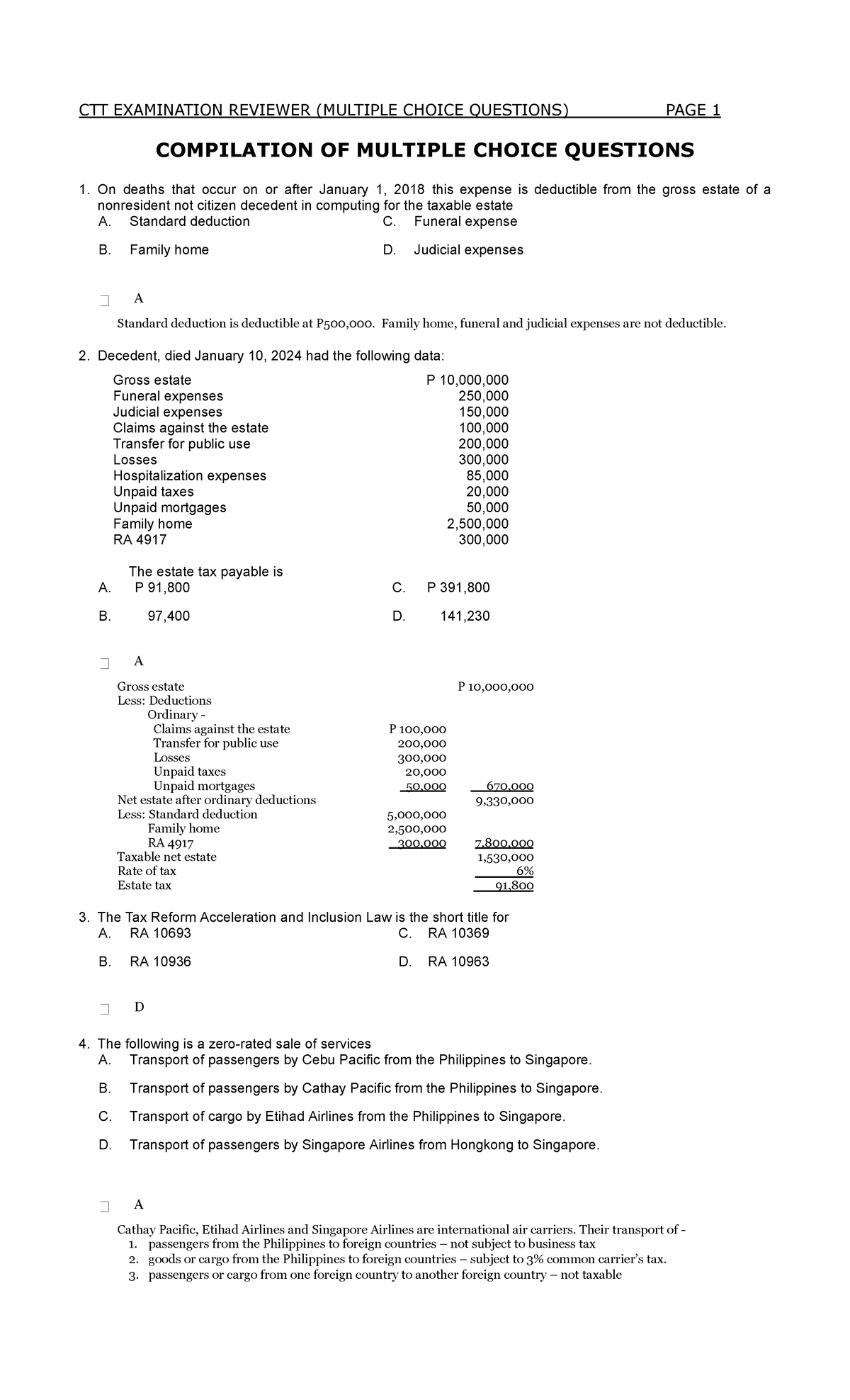 CTT EXAMINATION REVIEWER: MULTIPLE CHOICE QUESTIONS COMPILATION - Studocu