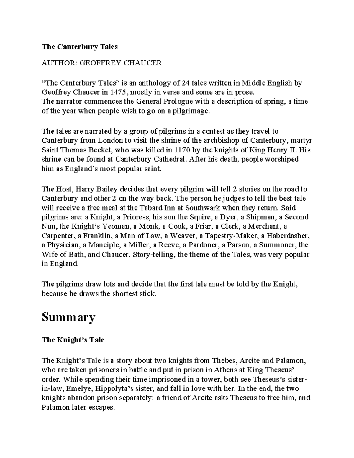 The Canterbury Tales: A Comprehensive Study Guide - Studocu