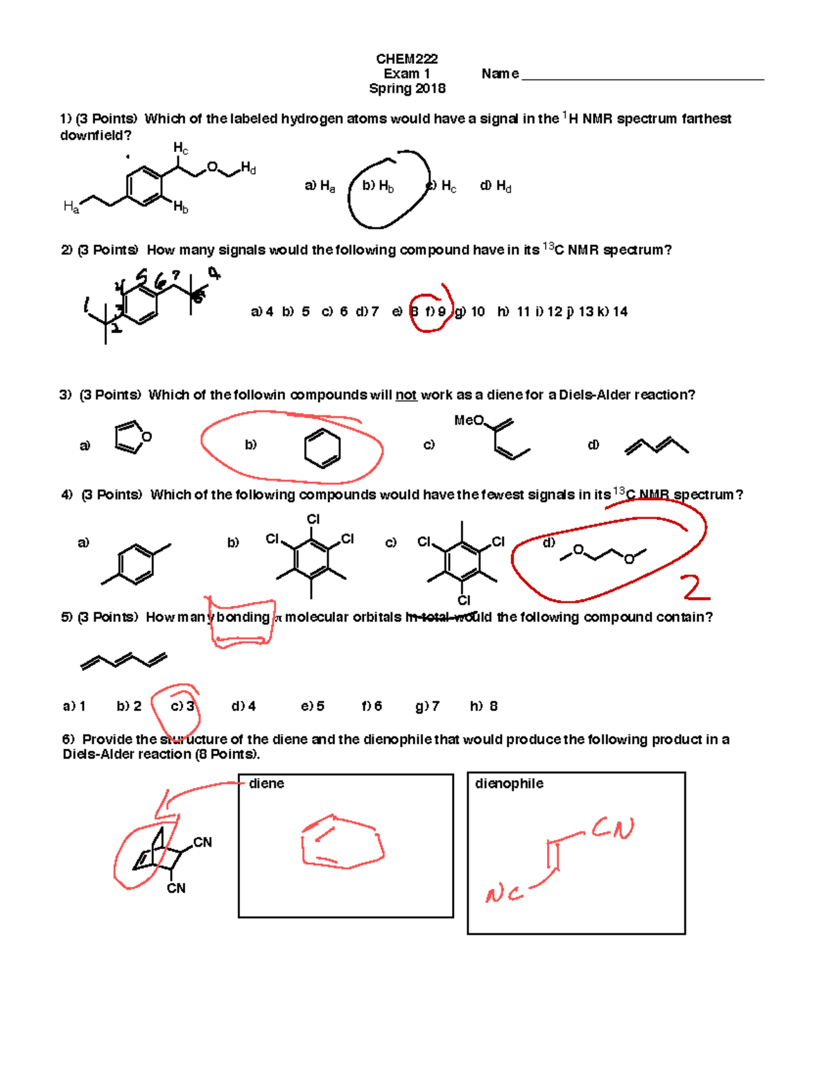 Practice test NMR KEY - CHEM Exam 1 Spring 2018 Name ...