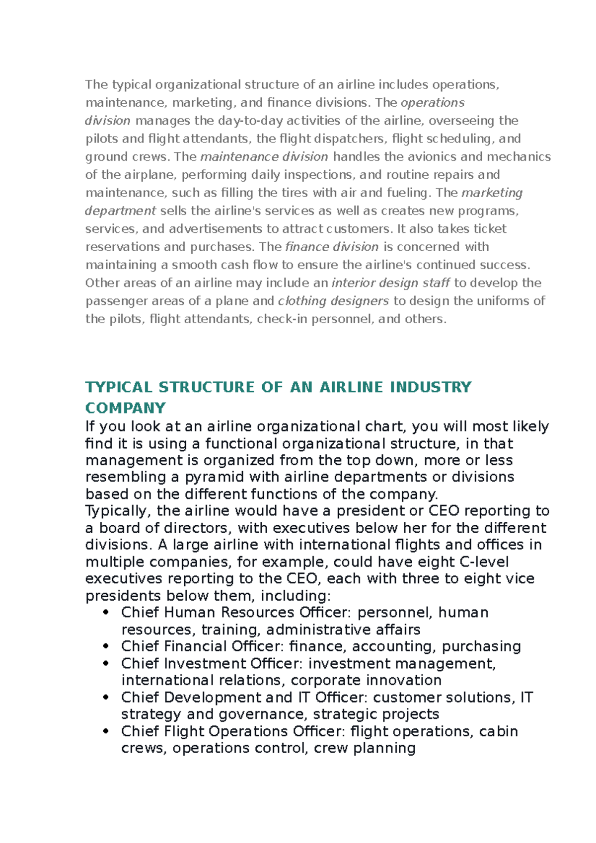 Organizational Structure of Airlines: Insights & Functions - Studocu