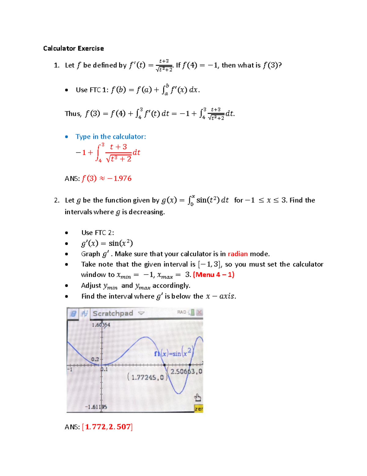 Calculus 101: Calculator Exercise 1 Solutions and Analysis - Studocu