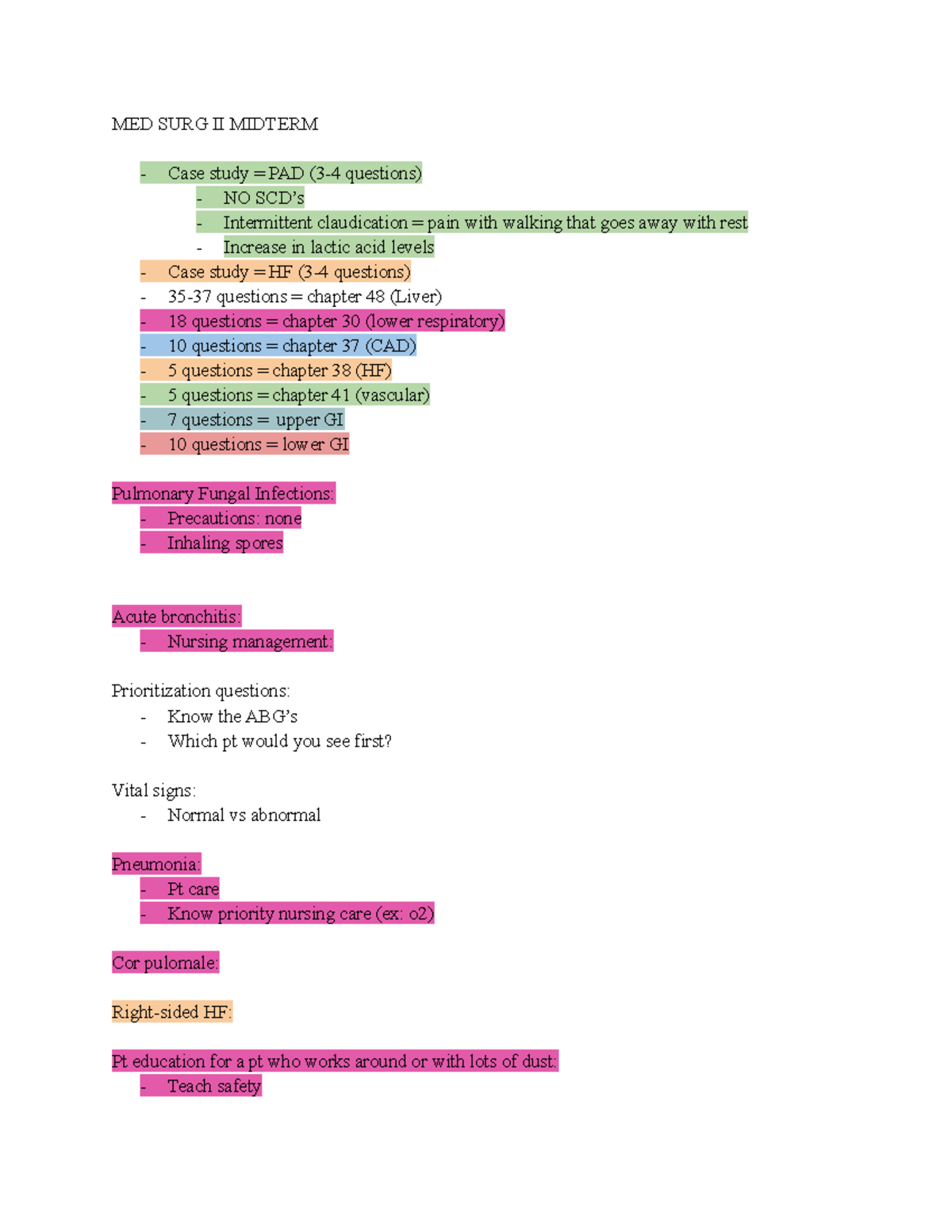 MED SURG II MIDTERM REVIEW: KEY CONCEPTS & CASE STUDIES - Studocu