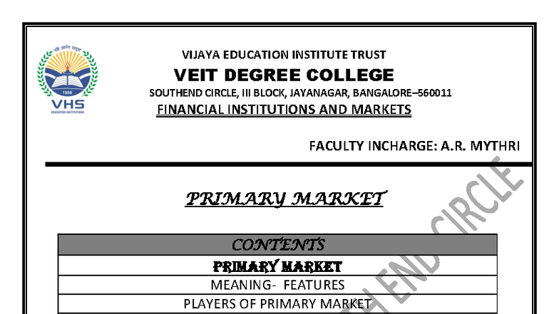 Primary Market - FIM Notes (Course Code: FIM) - Studocu