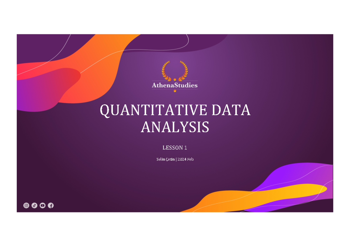 QDA1 - Lesson 1: Introduction to Quantitative Data Analysis - Studeersnel