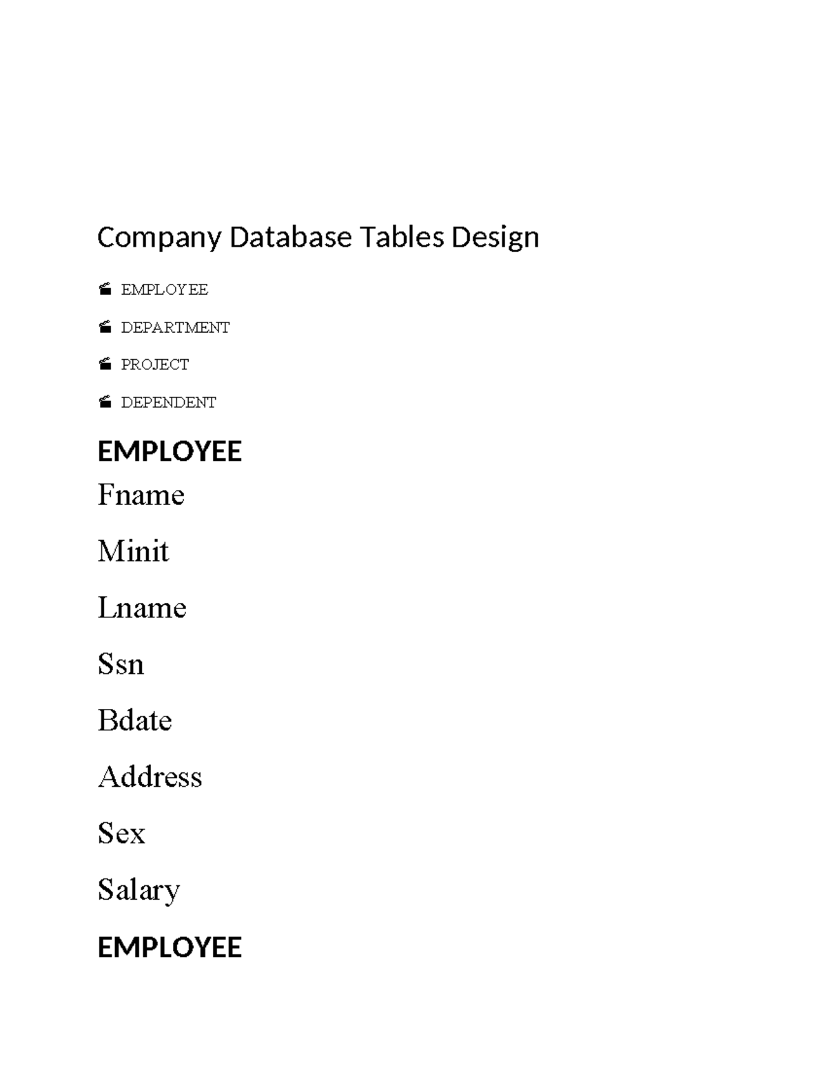 COMPANY Database ER Diagram Design - IDB - Studocu