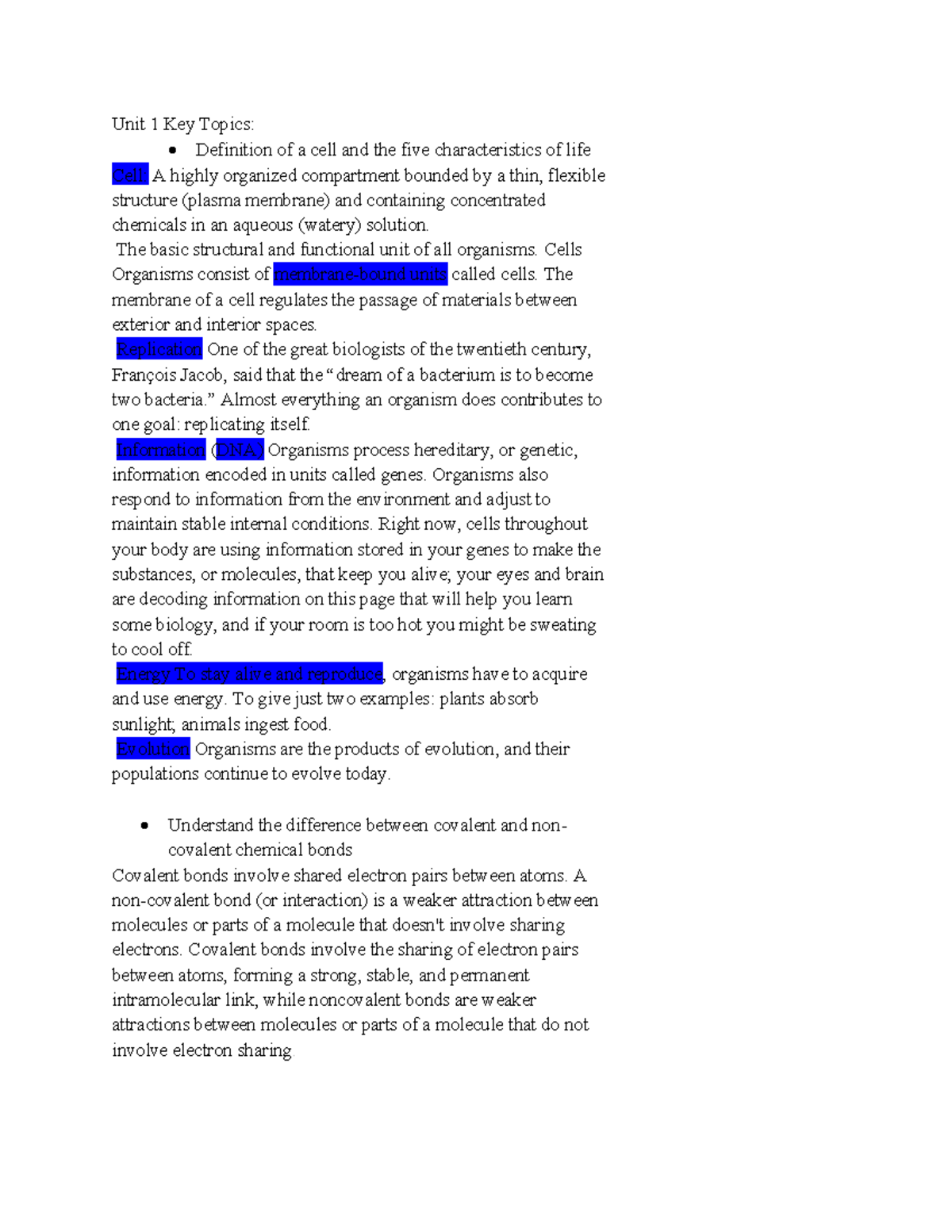 Biology Unit 1 Lecture Notes: Cell Structure & Function - Studocu