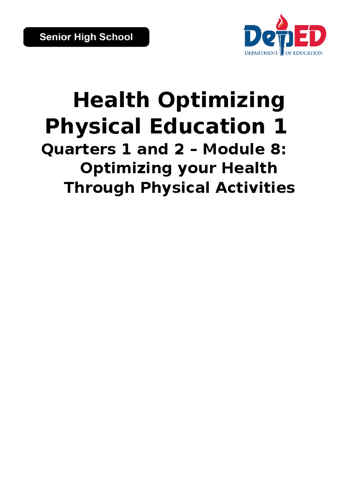 Optimizing Your Health: PE 1 Q1-2 Module 8 - Physical Activities - Studocu