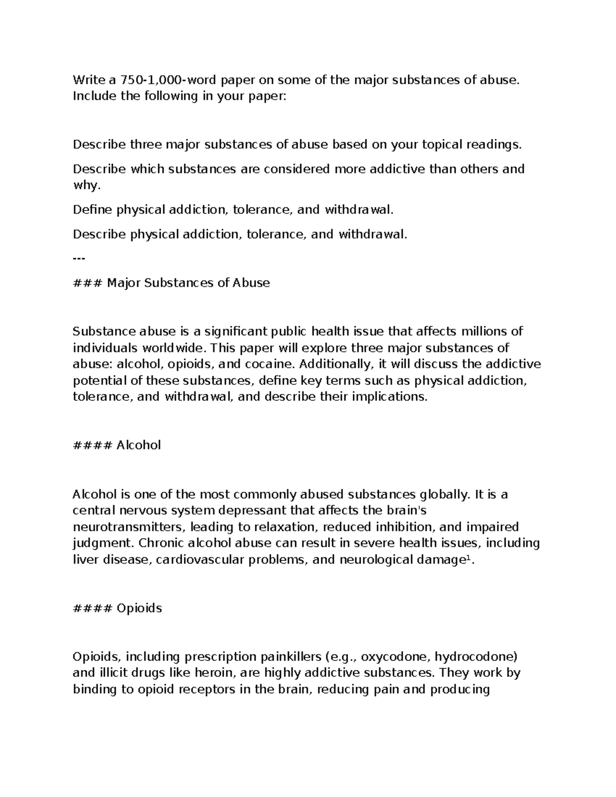 PCN-100 Final Exam Essay: Major Substances of Abuse Analysis - Studocu