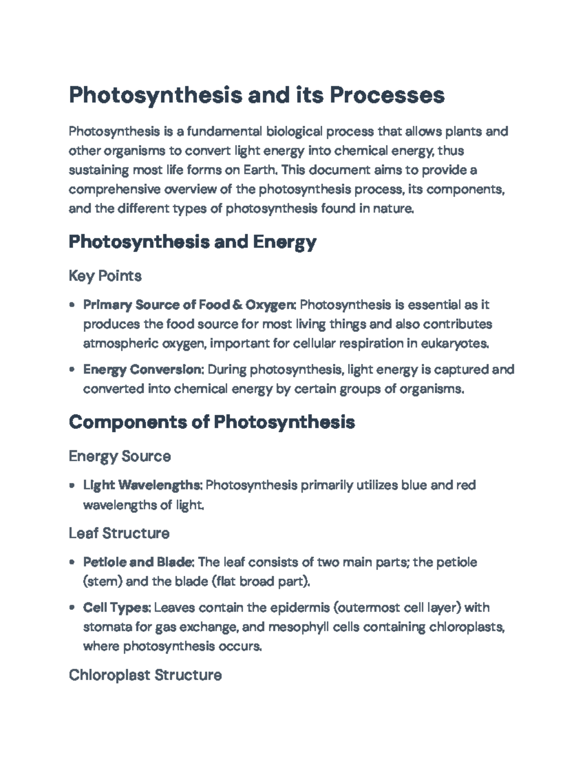 Photosynthesis Processes and Adaptations: Comprehensive Overview ...