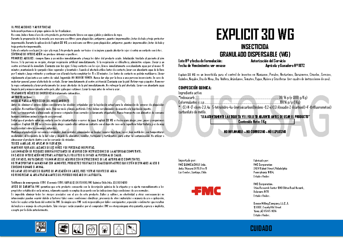 Etiquetas de Seguridad y Precauciones para Explicit 30 WG - Studocu