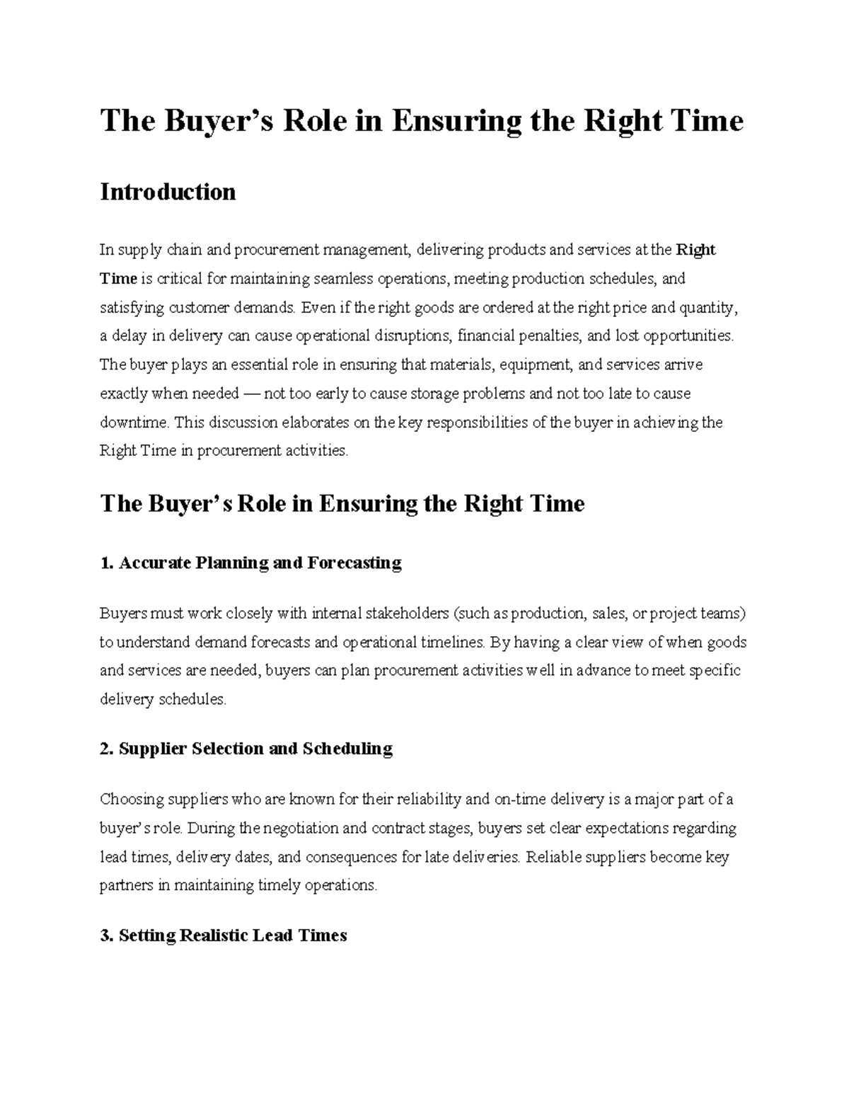 Buyer's Role in Ensuring Right Time in Procurement Management - Studocu