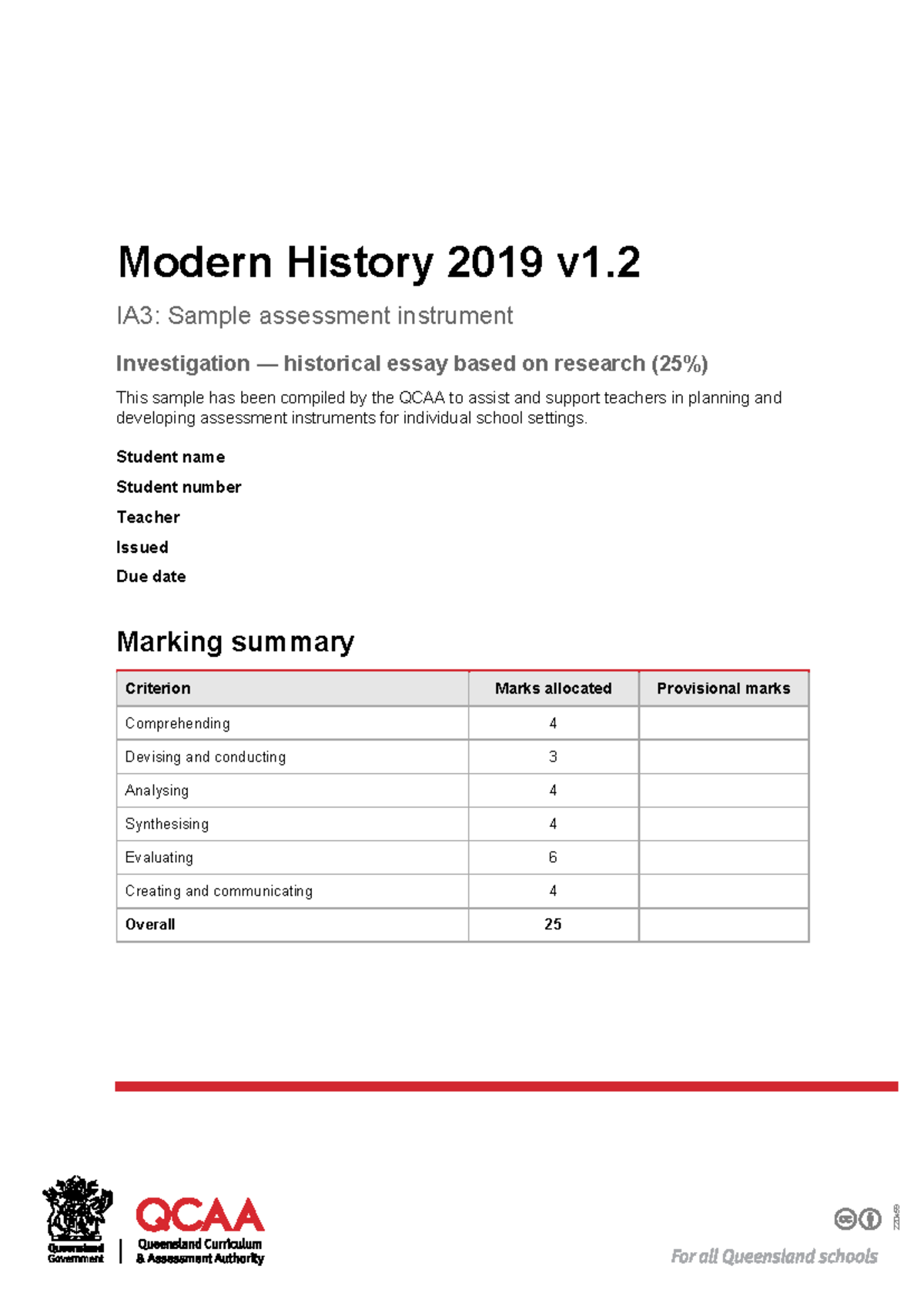 Modern History 2019 IA3: Sample Assessment Instrument for Historical ...