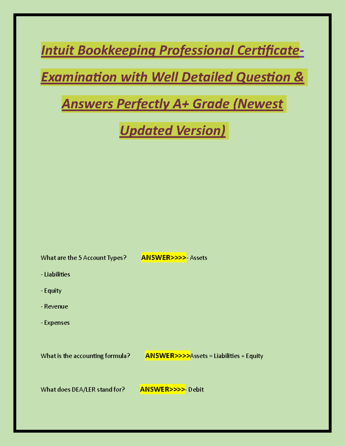 Intuit Bookkeeping Professional Certificate Exam Q&A Guide (Updated ...