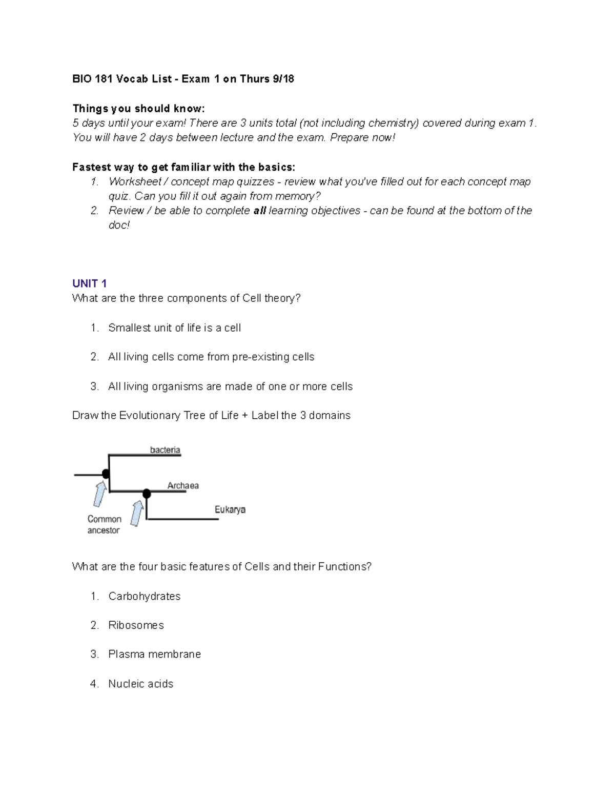 BIO 181 Study Guide: Organelles, Macromolecules & Membranes for Exam 1 ...