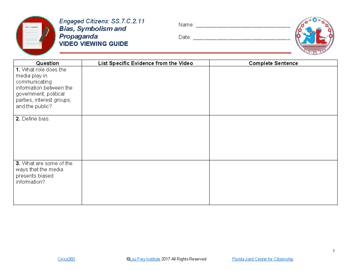 Engaged Citizens: SS.7.C.2.11 Bias, Symbolism & Propaganda Module Guide ...