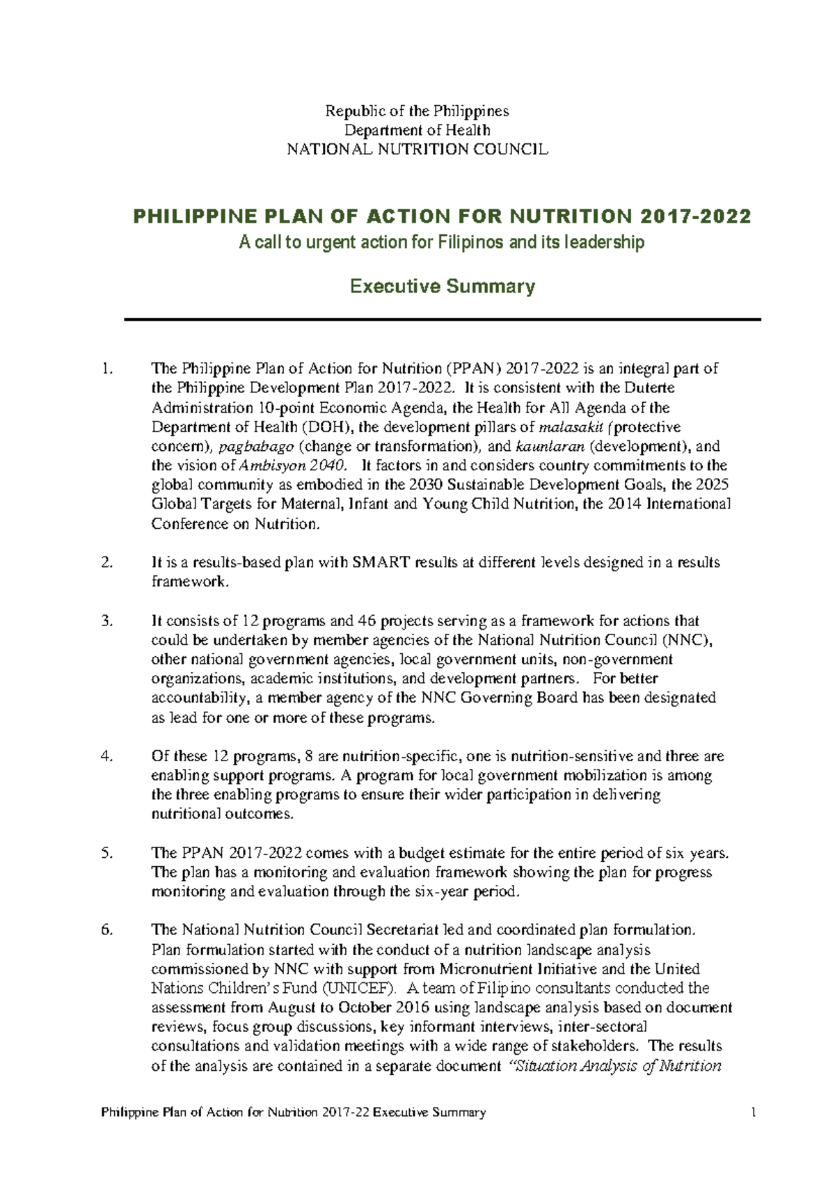 PPAN 2017-2022 - It is consistent with the Duterte Administration 10 ...