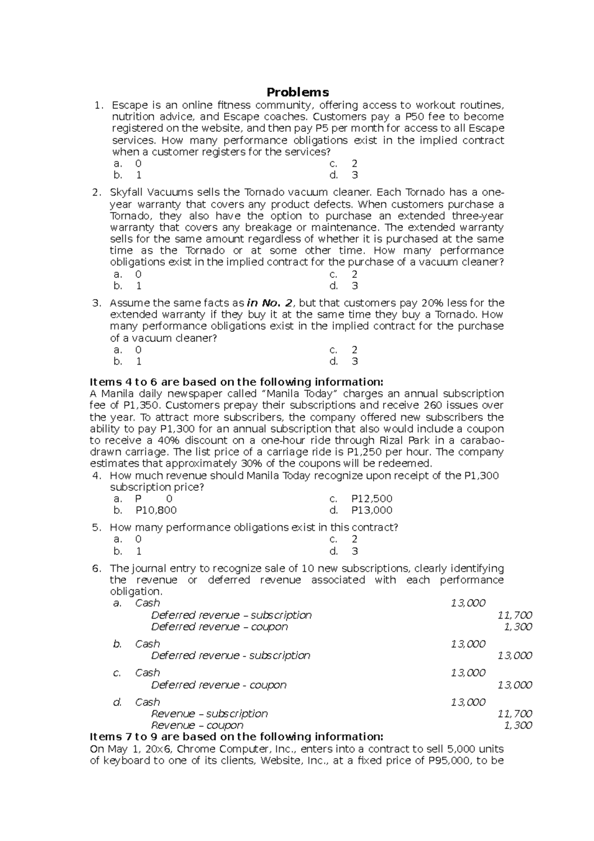 Chapter 12: Illustrative Problems on Performance Obligations - Studocu