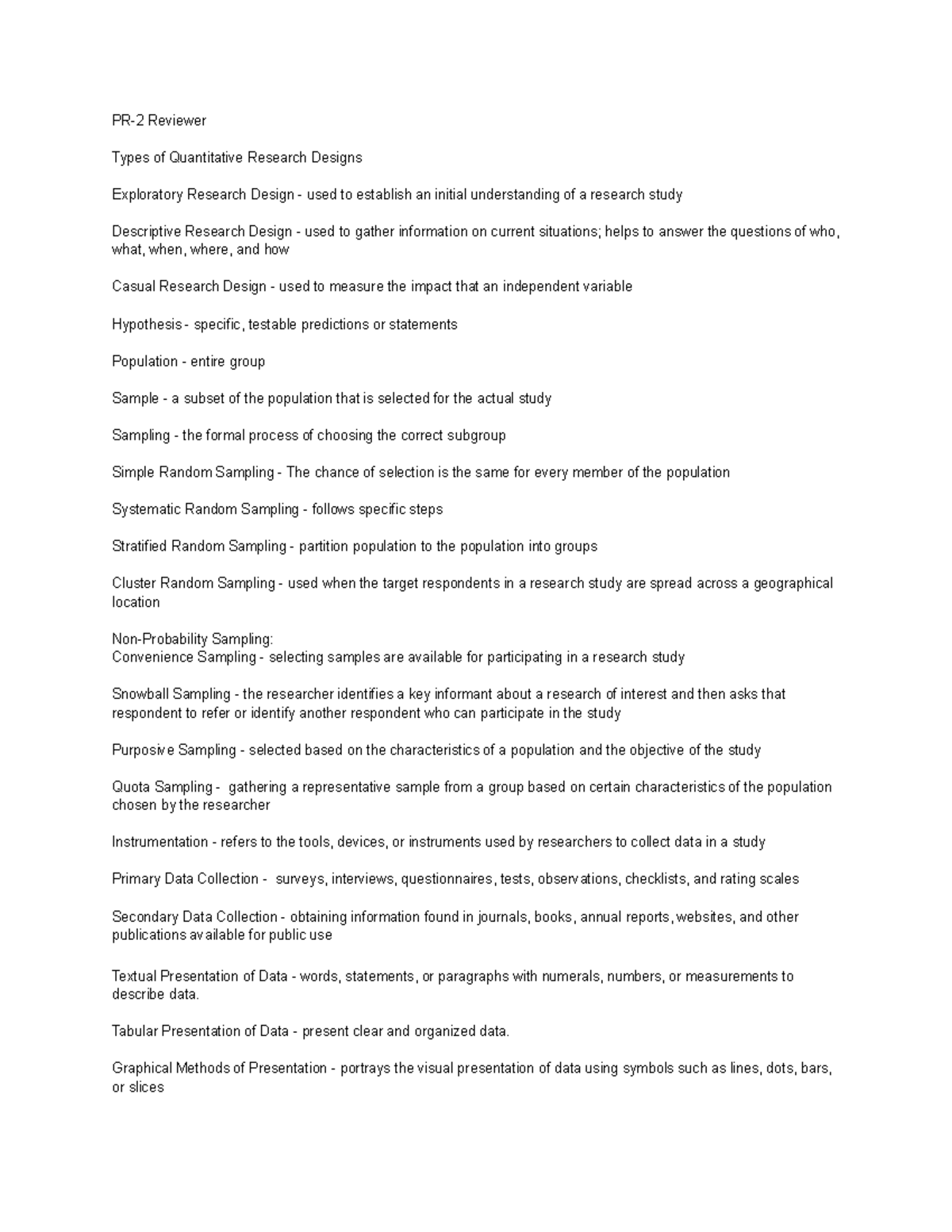 PR 2 Reviewer: Types of Quantitative Research Designs Explained - Studocu