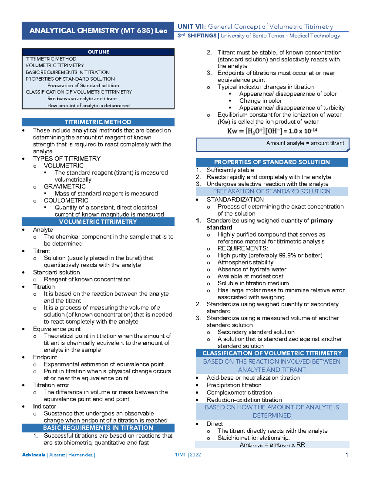 Analytical Chemistry 6 - General Concepts of Volumetric Trimetry ...