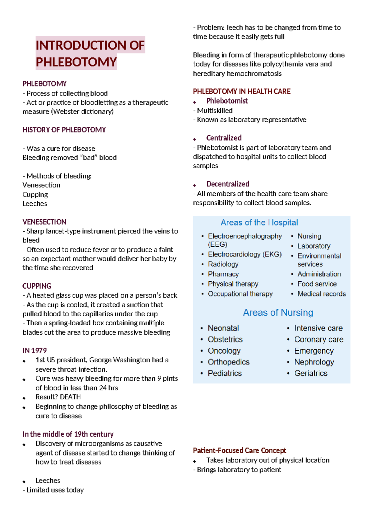 Introduction to Phlebotomy: History, Methods, and Ethics - Studocu