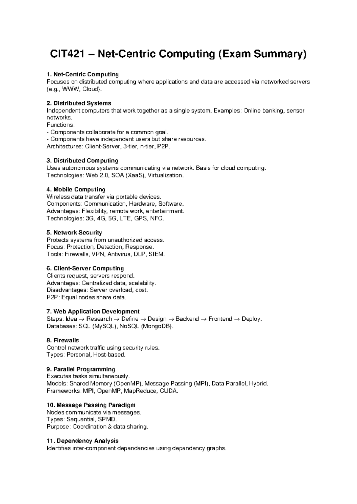 CIT421 Net Centric Computing Exam Summary and Key Concepts - Studocu