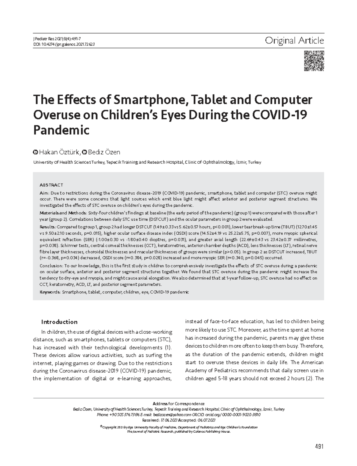 The Effects of STC Overuse on Ocular Health in Children During the ...