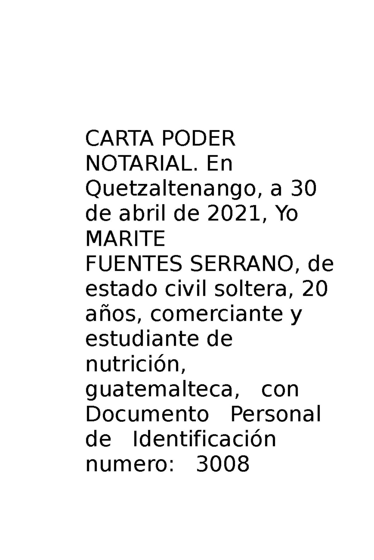Carta Poder - CARTA PODER NOTARIAL. En Quetzaltenango, a 30 de abril de ...