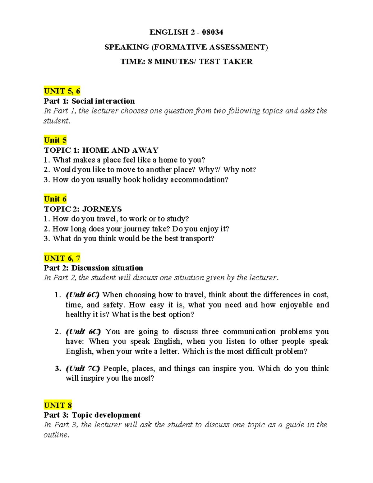 ENGLISH 2 08034 SPEAKING FORMATIVE ASSESSMENT GUIDE - Studocu