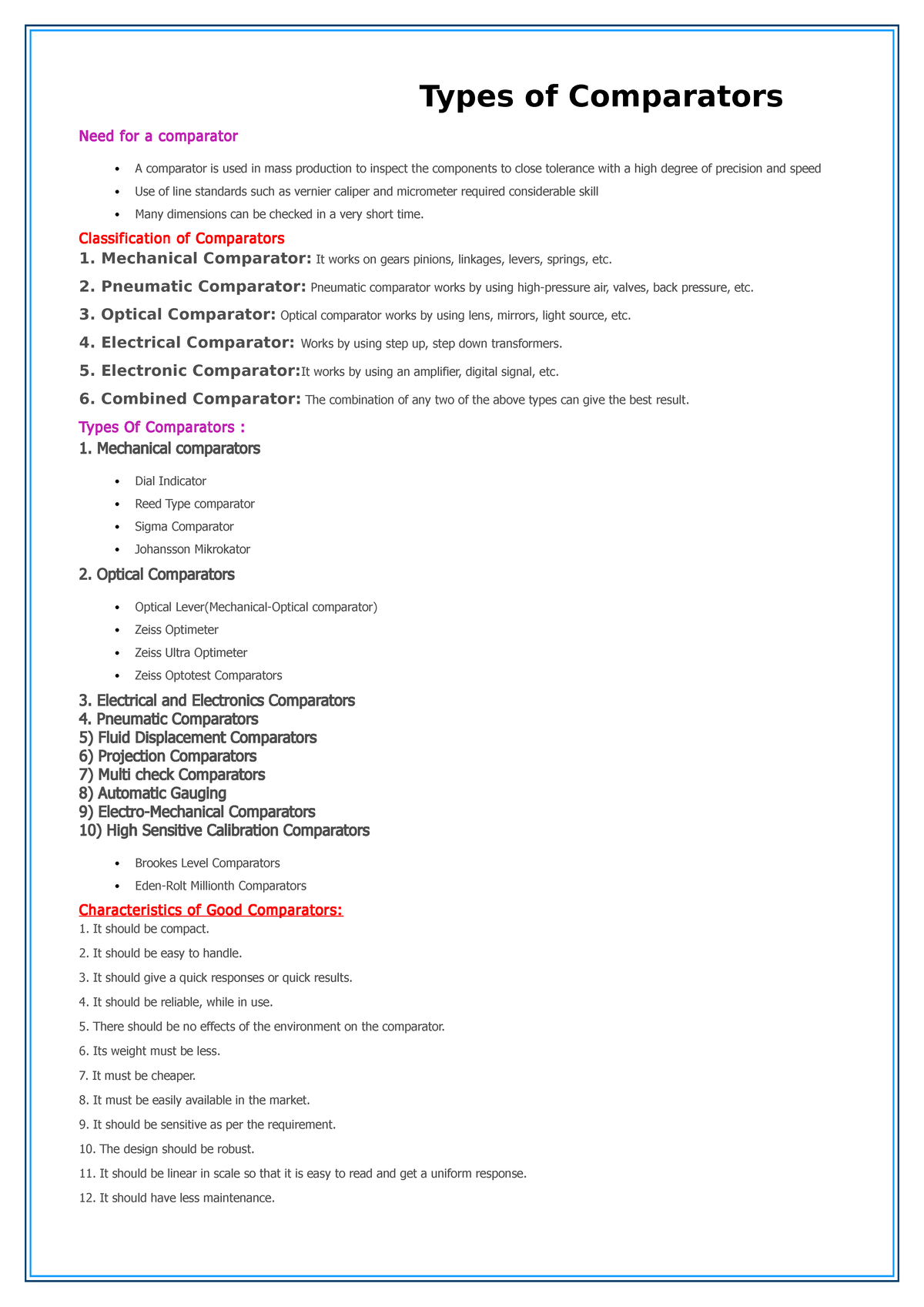 Types and working principle of comparators - Types of Comparators Need ...