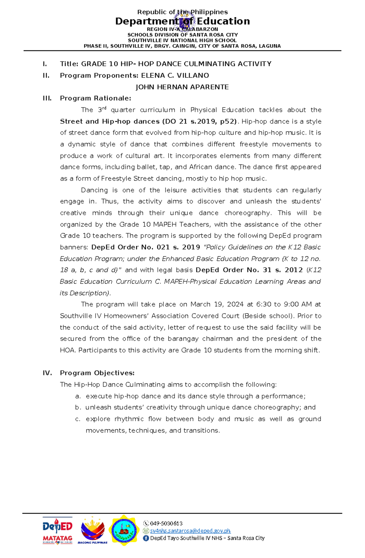 Grade 10 Hip-Hop Dance Culminating Activity Proposal - Studocu