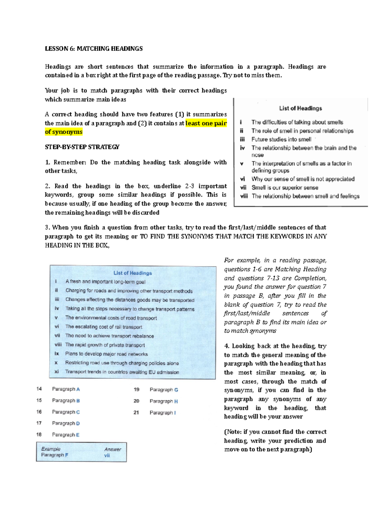 Lesson-6 - Matching- Headings - LESSON 6: MATCHING HEADINGS Headings ...