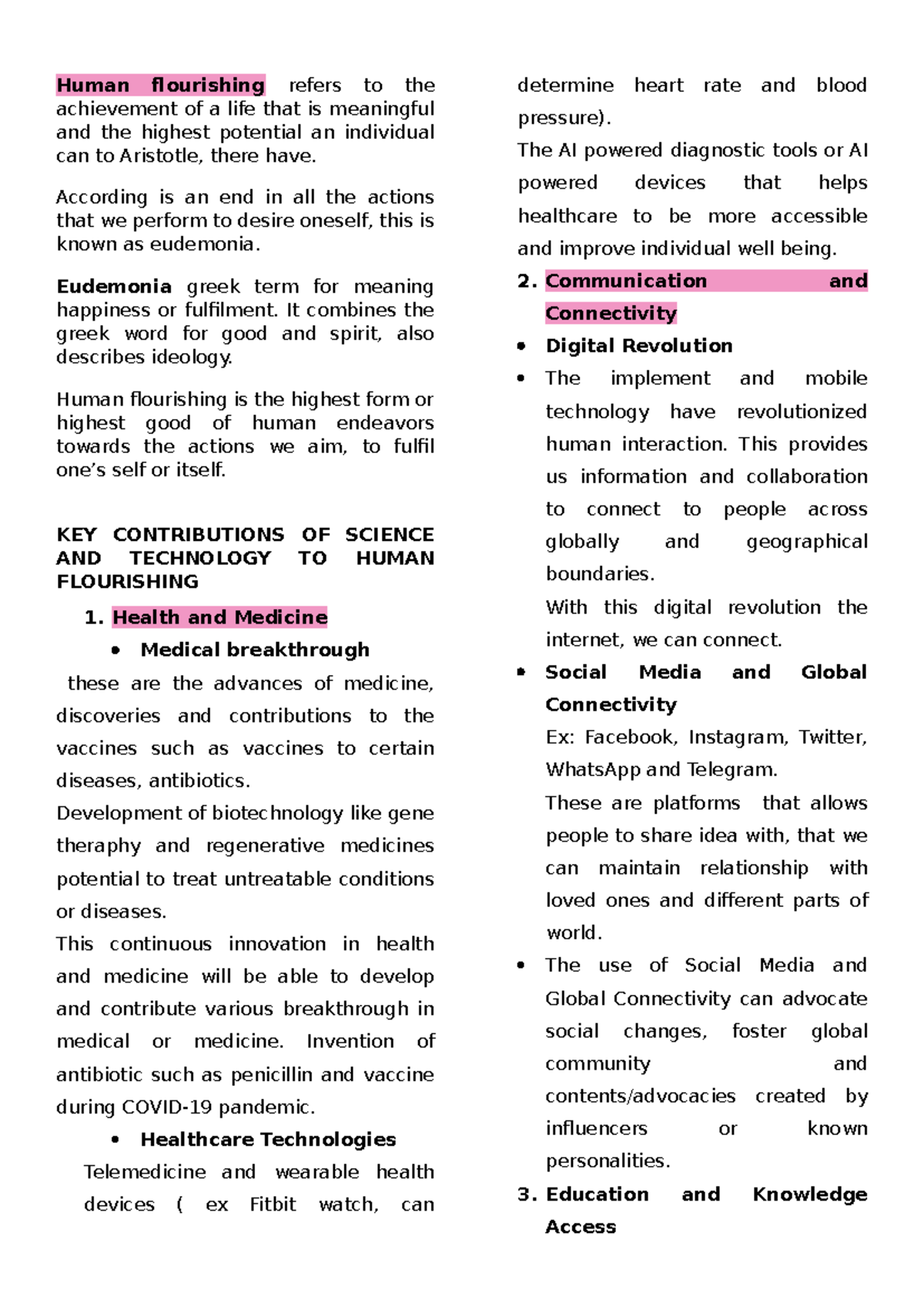 Key Contributions of Science & Tech to Human Flourishing (Att - Prelim ...