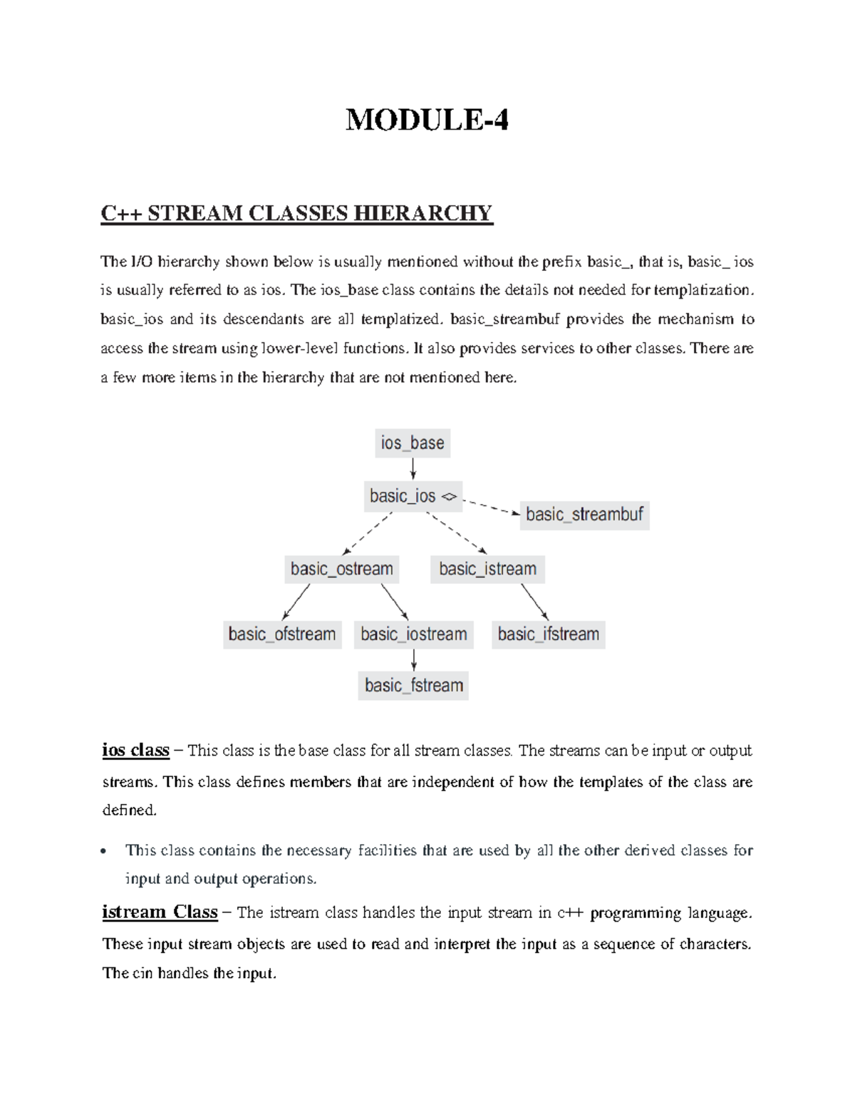 C++ Module-4: Stream Classes and File Operations Notes - Studocu