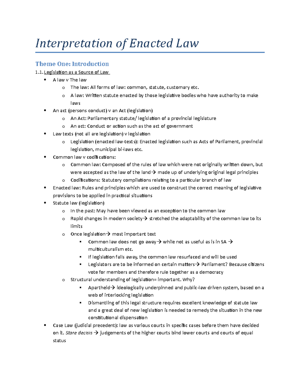 Interpretation of Enacted Law Notes - Interpretation of Enacted One ...