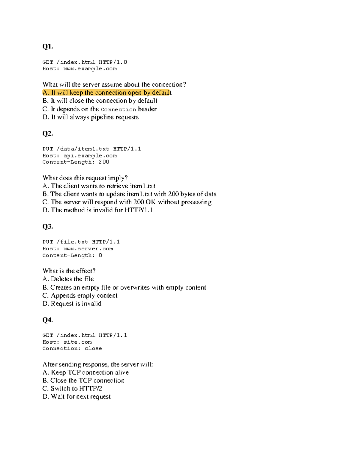 HTTP Connection Management Quiz (251-http) - Studocu