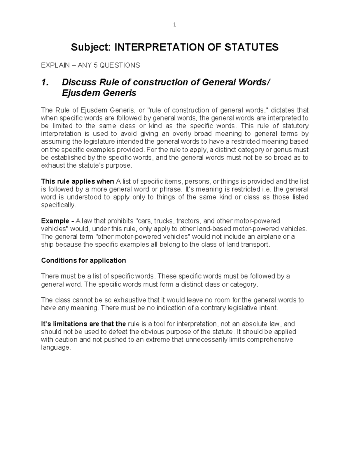 Interpretation of Statutes: Key Concepts and Principles (LAW101) - Studocu