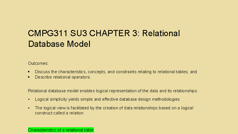 CMPG311 SU3 Chapter 3: Understanding Relational Database Models - Studocu