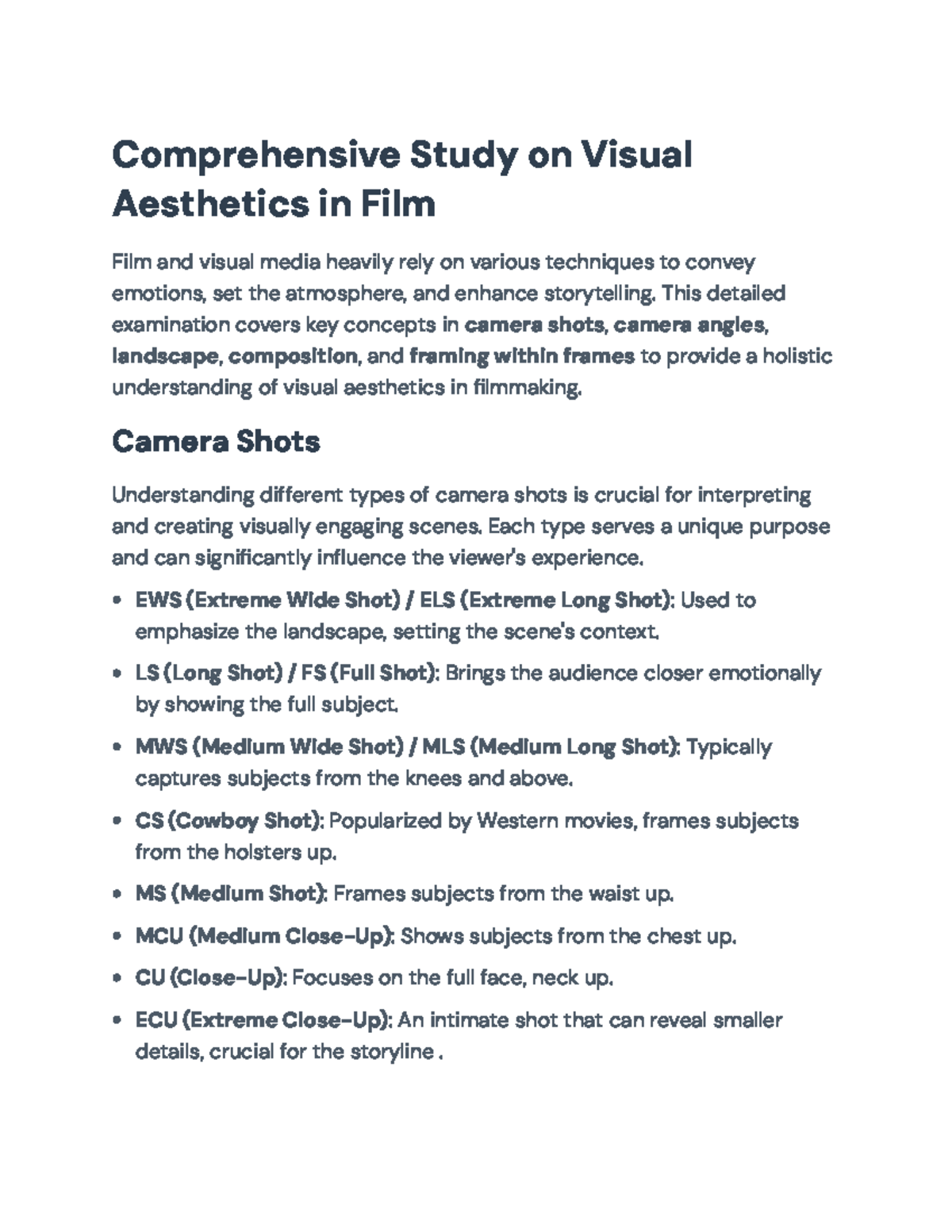 Visual Aesthetics in Film: Key Techniques and Concepts Overview - Studocu