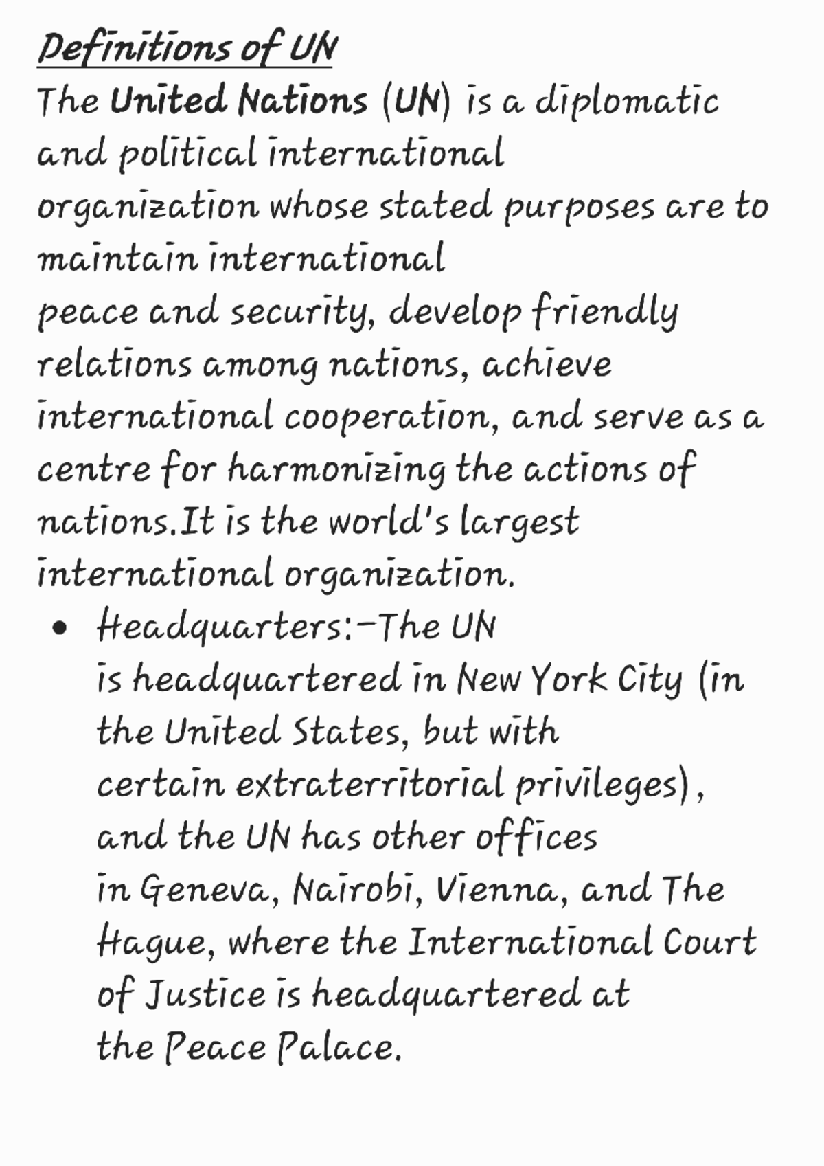 Relevance of UN - You can prefer this notes - Definitions of UN The ...