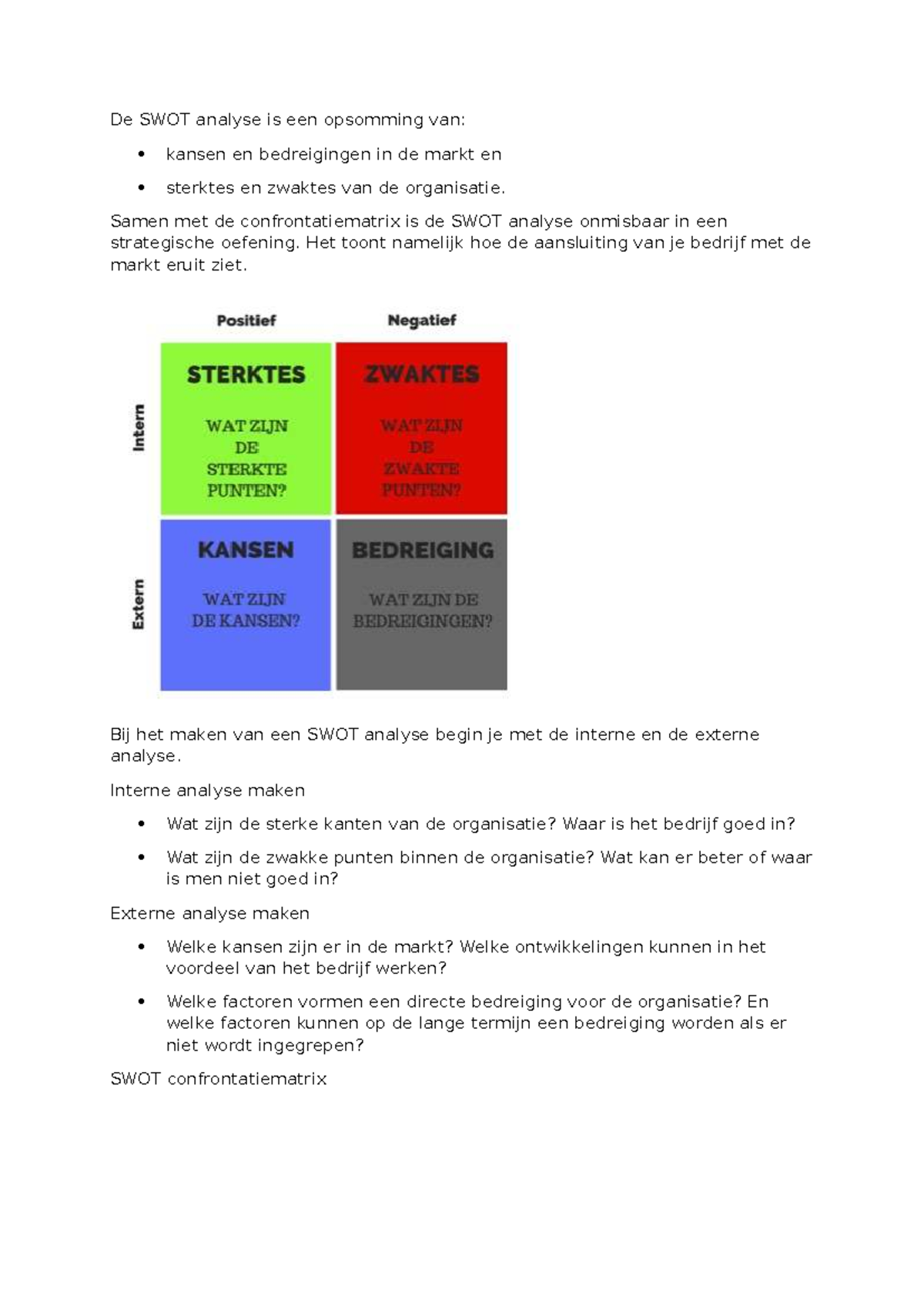 SWOT Analyse: Kansen, Bedreigingen, Sterktes en Zwaktes in de Markt ...