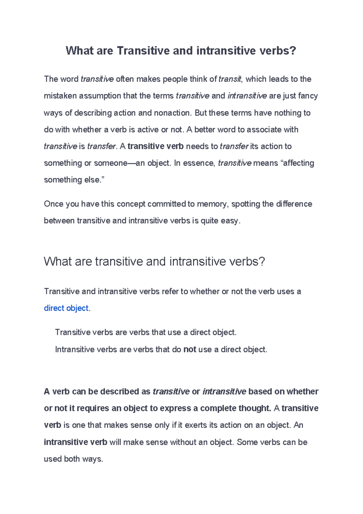 Transitive and Intransitive Verbs: Theory and Practice Notes - Studocu