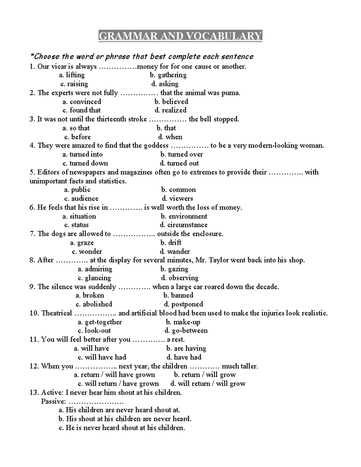 568330664 Grammar & Vocabulary MCQs with Answers - Studocu