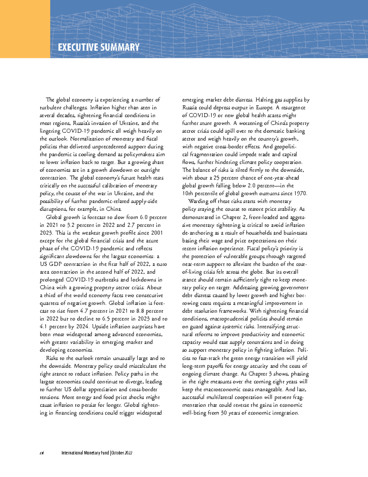 WORLD ECONOMIC OUTLOOK: TENSIONS COUNTERING RECOVERY - EXEC SUMMARY ...